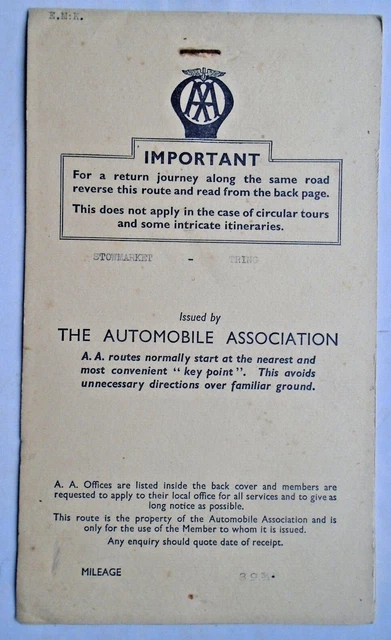 VINTAGE THE AUTOMOBILE Association AA map route Stowmarket - Tring free ...