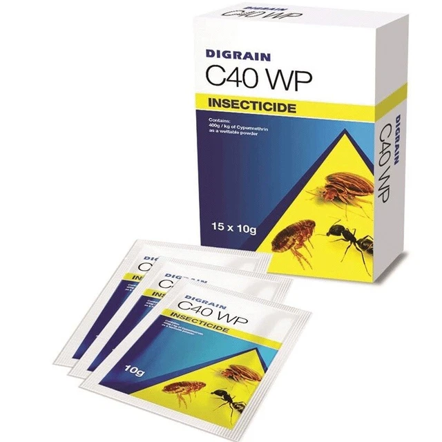 DIGRAIN C40 WP INSECTICIDE 5 x 10G FOR WASPS, FLEAS, ANTS, BEDBUGS ...