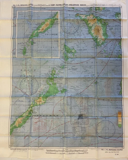 WW2 US AIR Force AAF Cloth Escape Map C41 & C42 PHILIPPINES April 1944 ...