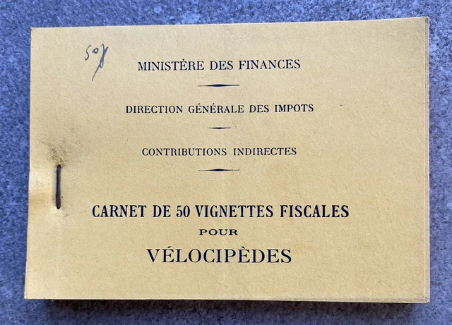 CARNET DE VIGNETTES fiscales pour velocipedes , vélo , ministère des ...