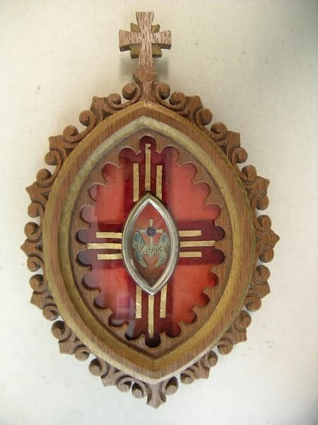 RELIQUE RELIQUE VRAIE Croix Jésus dans cadre en chêne sculpté à la main ...