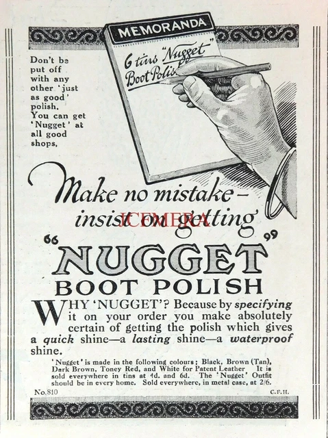 NUGGET BOOT & Shoe Polish Advert #3 - Original Antique 1922 Print £1.97 ...