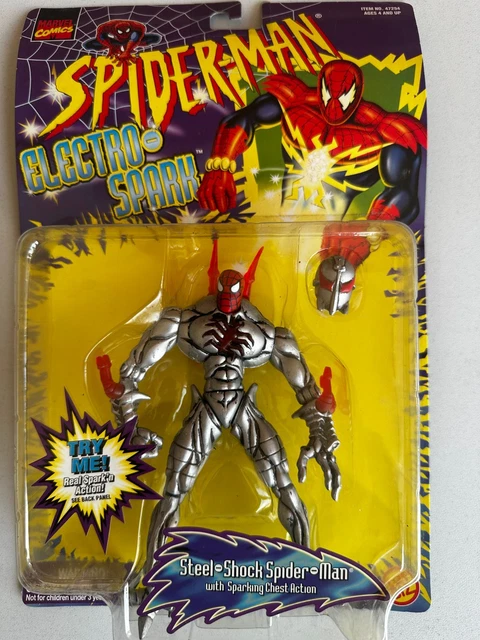 MARVEL COMICS ELECTRO-SPARK Spider-Man Steel Shock Figure (1997) Toy ...