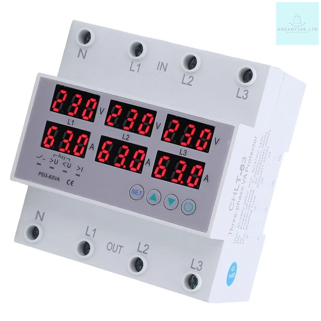 3-PHASE DIN RAIL Voltmeter Ammeter Multitester, Electricity Meter DIN ...