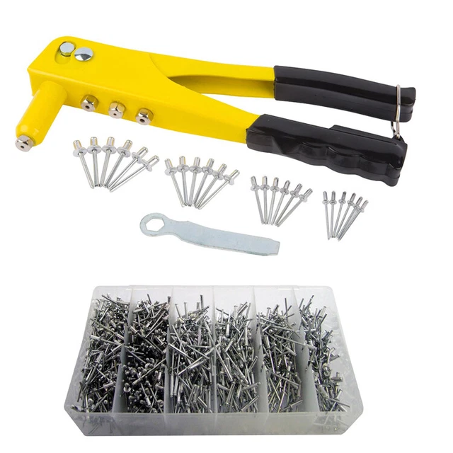 HEAVY DUTY HAND Rivet Gun 4 Head Nozzle Riveter Plus 1000 Assorted Pop ...
