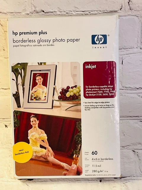 HP PREMIUM PLUS Borderless Glossy photo Paper 60 Sheets 4” X 6” $14.88 ...
