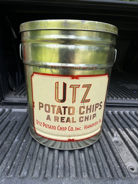 VINTAGE UTZ POTATO Chips Large 3.5 Lb Tin Tub With Lid and Handles ...