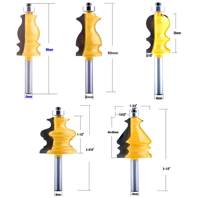 5PCS 8MM SHANK Architectural Molding Router Bit Set Woodworking Cutter ...