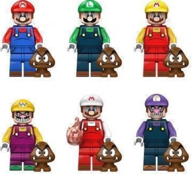 LEGO REPLACEMENT SUPER Mario Luigi Wario Minifig Mini Figure Set of 6 ...