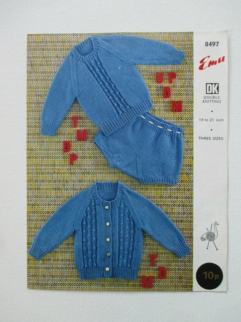 EMU KNITTING PATTERN 8497 Baby's Jumper, Cardigan And Knickers 19 To 21 ...