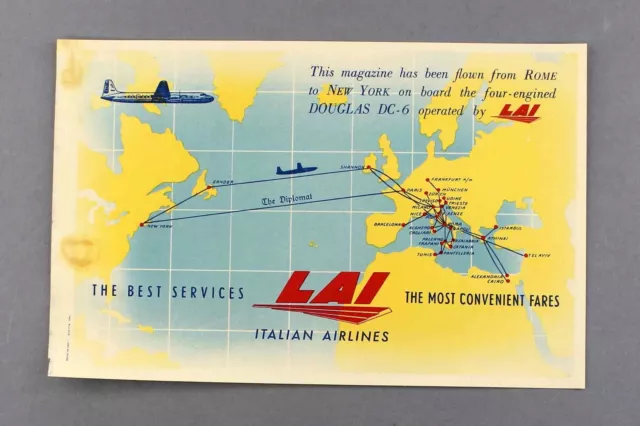 LAI ITALIAN AIRLINES Douglas Dc-6 Vintage Airline Route Map Rome - New ...