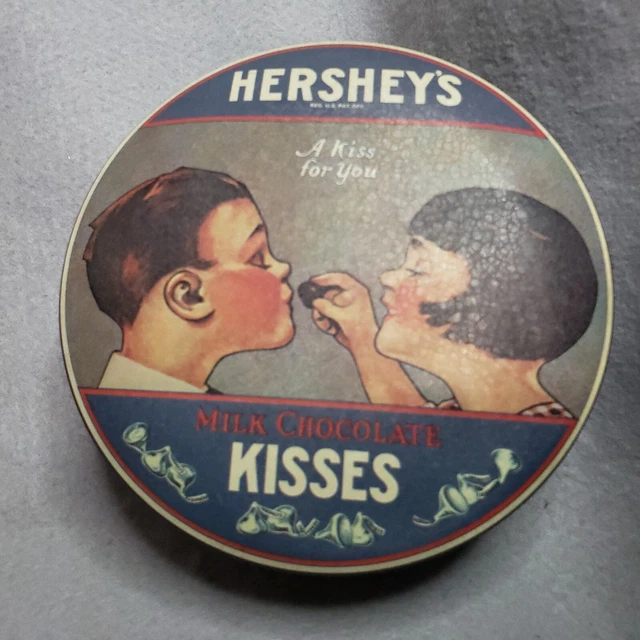 1982 HERSHEYS MILK Chocolate Kisses Empty Tin Boy Girl A Kiss For You ...