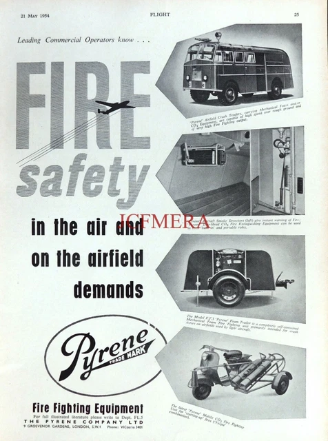 PYRENE LTD AIRFIELD Fire Fighting Equipment Aircraft Advert 1954 Print ...