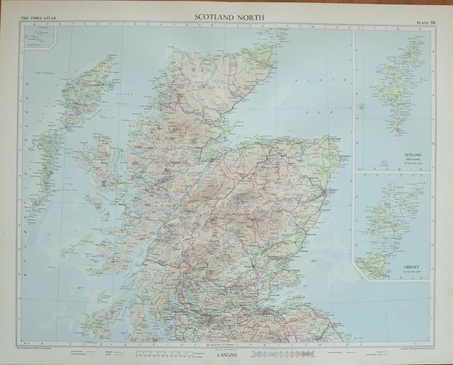 1955 LARGE MAP Scotland North ~ Nairn Moray Aberdeen Shetland Orkney ...