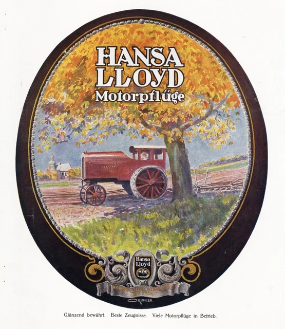 MOTORPFLUG TRAKTOR HANSA Lloyd Original Reklame 1918 28 x 33 cm Pflug ...