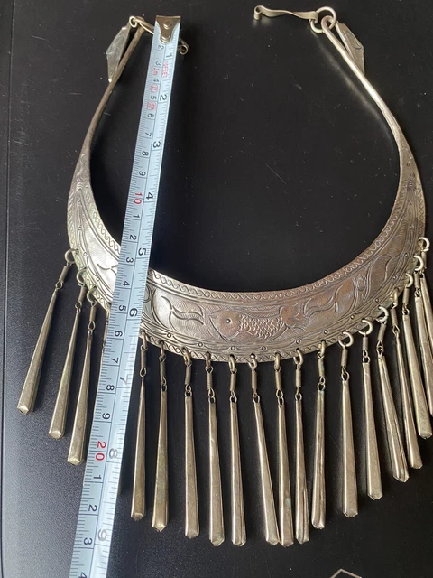 ANTIQUE VINTAGE TRIBAL boho Collar Bib Choker Necklace Fish Pattern ...