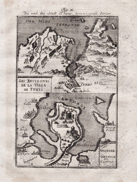 TUNIS TREMPETTE CARTHAGE Map Carte Mallet Gravure sur Cuivre Engraving ...