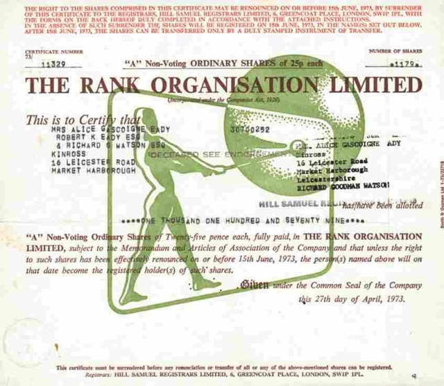 RANK ORGANISATION LIMITED 1973 Odeon EMI BBC Pinewood Film Xerox Hard ...