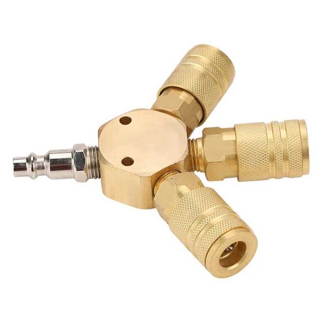 METAL HOSE CONNECTOR 1/4 Air Manifold 3-way Manifold Industrial Coupler ...