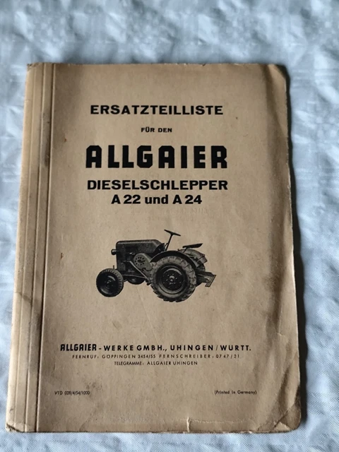 ORIGINAL ALLGAIER A22 A24 Ersatzteilliste spare parts list traktor ...