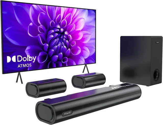 5.1CH DOLBY ATMOS 3D Sound Bar 2 Wired Rear Speakers 3D Surround Sound System £89.90 - PicClick UK
