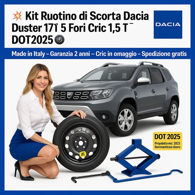 KIT ROUE DE Secours Dacia Duster 17” DOT2025 Cric 1.5T EUR 144,99 ...