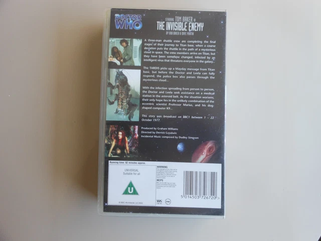 DOCTOR WHO THE Invisible Enemy VHS - Starring Tom Baker - 2002 £2.23 ...