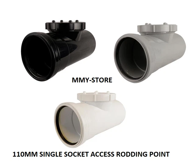110MM SOIL PIPE Access Rodding Point Inspection Single Socket BLACK ...