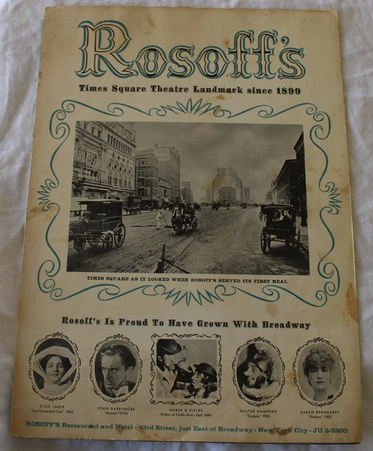 ORIGINAL 1960'S ROSOFF'S Times Square New York City Restaurant MENU ...