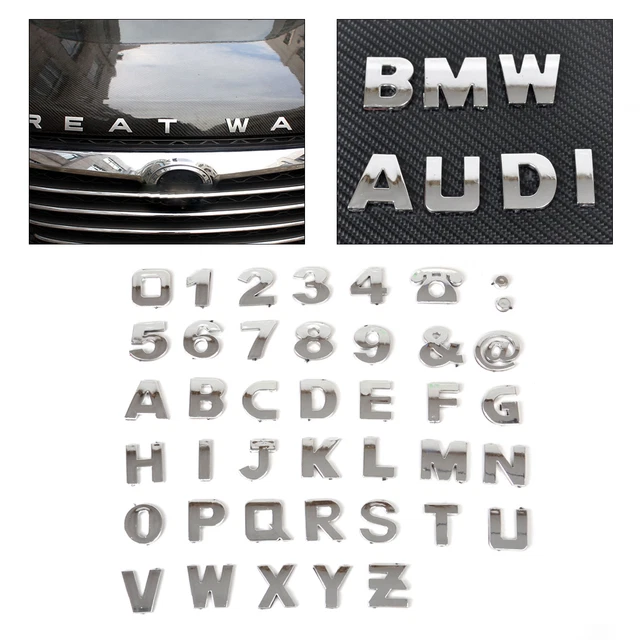 40 STK AUTO 3D Chrom Buchstaben Aufkleber Klebebuchstaben A-Z & 0 -9 ...