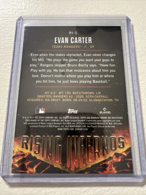 2024 BOWMAN EVAN Carter RI-5 Rising Inferno inserto Texas Rangers EUR 0,92 - PicClick IT