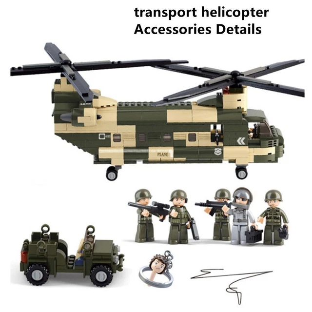 BUILDING BLOCKS MILITARY MOC WW2 Transport Army Helicopter Bricks Model ...