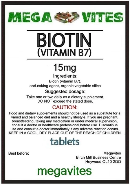 BIOTIN (VITAMIN B7) TABLETS 15mg x 365 - HEALTHY HAIR, SKIN & NAILS ...