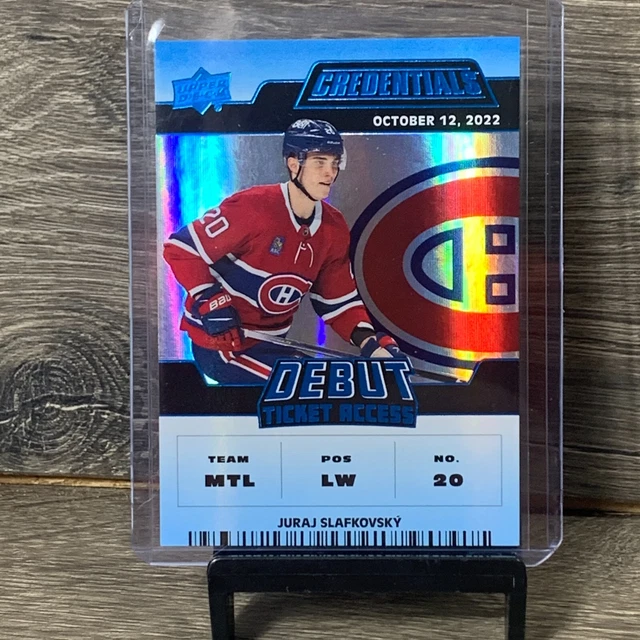 2022-23 UD CREDENZIALI Juraj Slafkovsky accesso biglietto debutto blu rookie/99 196 EUR 43,76 ...