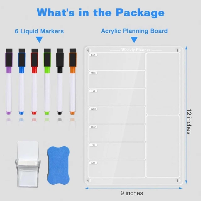 FRIDGE WHITEBOARD, CLEAR Acrylic Meal Planner Magnetic Menu Board for ...