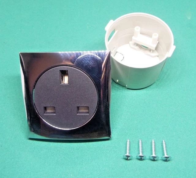 GENUINE BERKER CARAVAN 240v 13A socket kit Bright Chrome frame, back ...