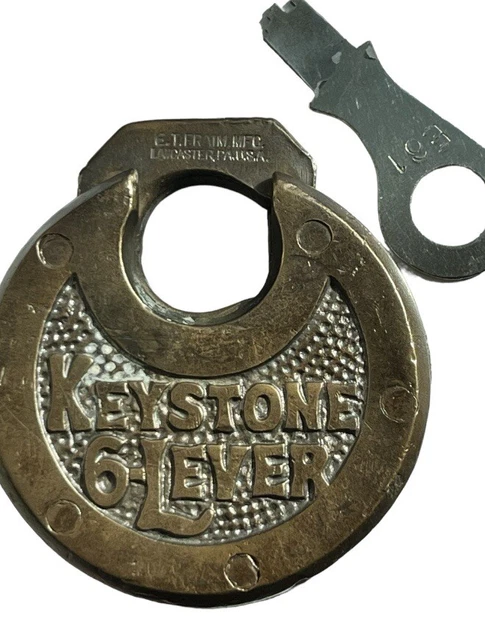 VINTAGE/ANTIQUE FRAIM KEYSTONE 6-Lever Pancake Push-Key Padlock Works ...