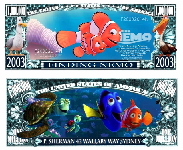 OUR FINDING NEMO Cartoon Dollar Bill (With Protective Sleeve) £1.57 ...