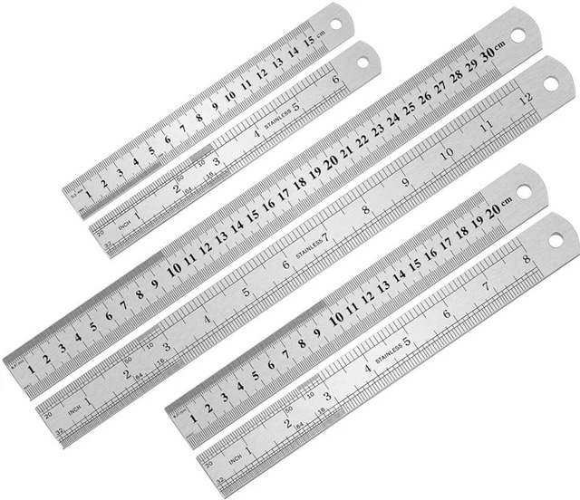 3PCS STAINLESS STEEL Ruler Set 6 8 12 Inch Metal Ruler with Inch and ...
