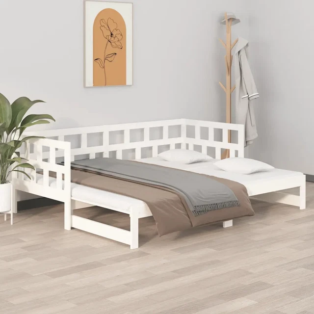 WALPLUS WHITE PULL Out Day Bed 2x90x200cm Solid Wood Guest Bed Frame £ ...