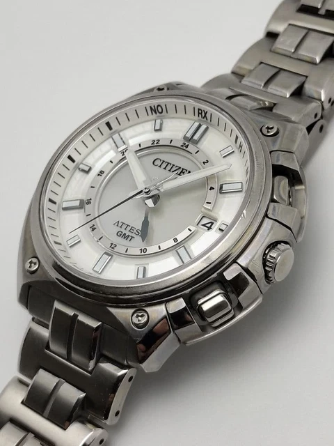 CITIZEN ATTESA H117 Solar Radio Wave Titanium GMT Watch Eco Drive 10ATM ...