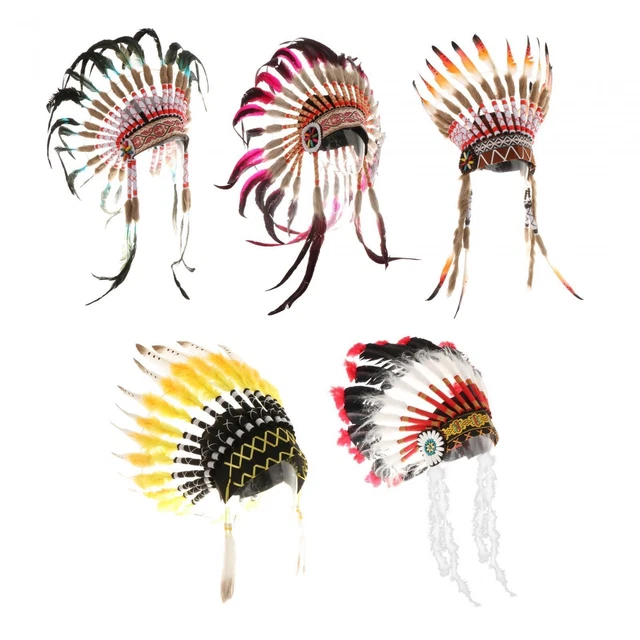 FEATHER HEADDRESS ADJUSTABLE Hair Accessory American Chief Indian ...