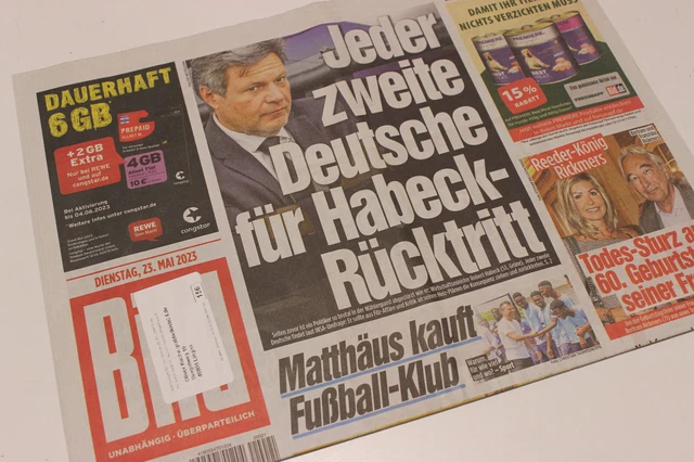 BILDZEITUNG 23.05.2023 MAI Geburt Geburtstag Habeck Reeder König ...