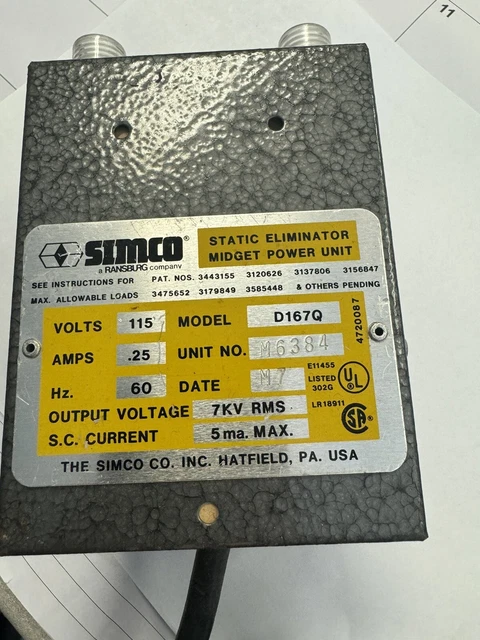 SIMCO D167Q STATIC Eliminator Power Unit 4000074 $45.95 - PicClick