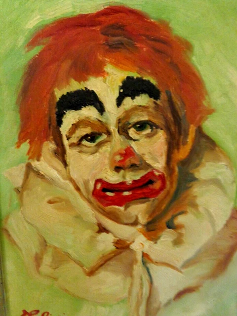 ANCIEN TABLEAU HST Peinture Travaille Clown Italien Naples Signe Livio ...