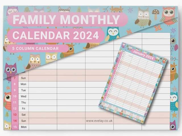 2024 CALENDAR WALL Monthly Planner Staff Rota Family Organiser Owls £3. ...