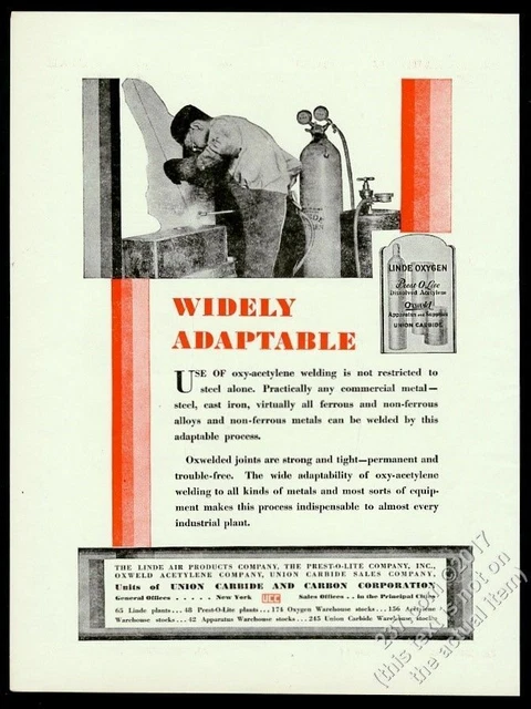 1930 OXWELD OXY acetylene welder welding photo Union Carbide vintage ...