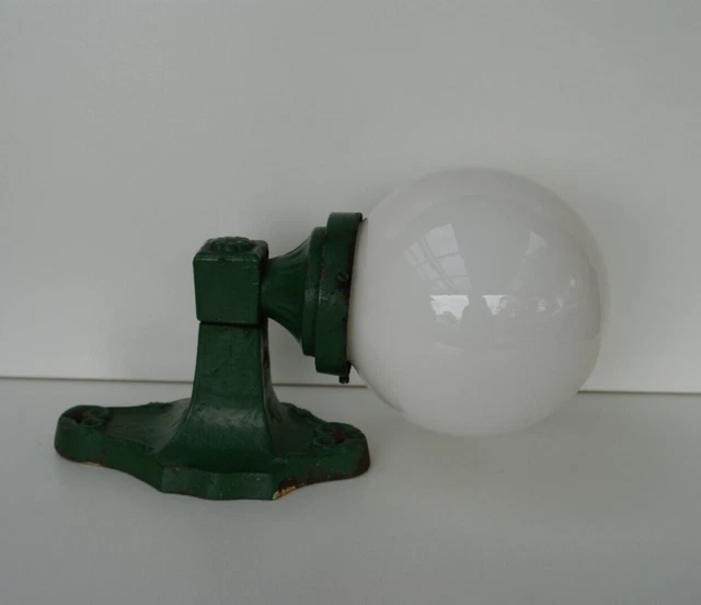 VINTAGE INDUSTRIAL WALL Light Sconce Cast Iron Milk Glass Sphere Light ...
