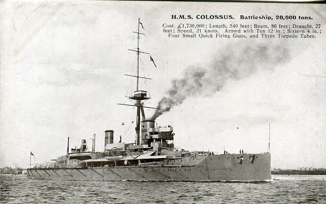 HMS COLOSSUS (1910) WWI Royal Navy dreadnought battleship postcard £5. ...