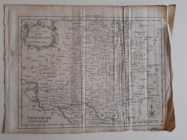 ANTIQUE GERMANY UPPER RHINE MAP THOMAS KITCHEN DATED 1759 10"x8" £9.99 ...